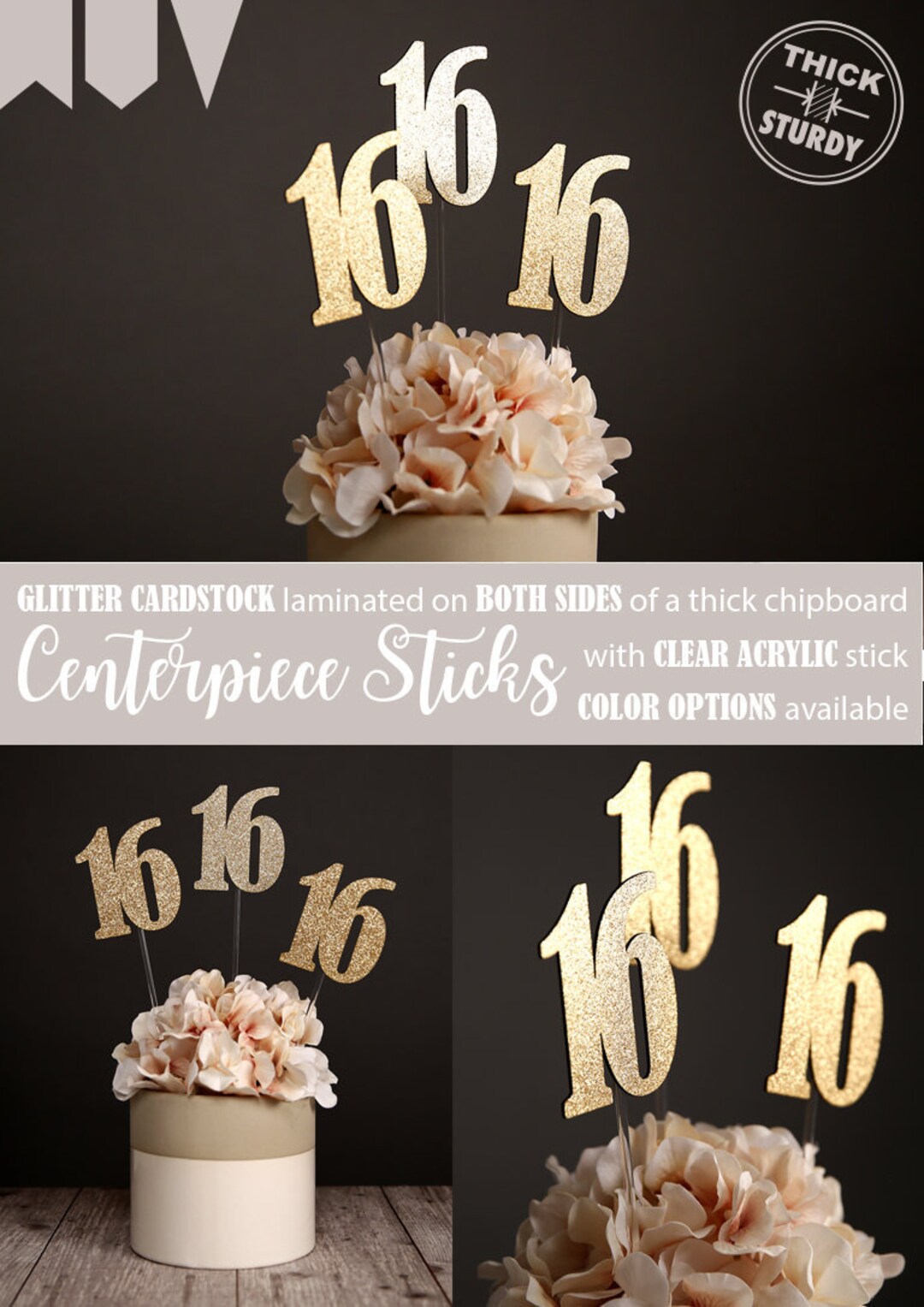 16 Centerpiece Sticks, Sixteenth Birthday Centerpiece Sticks, Sixteen ...