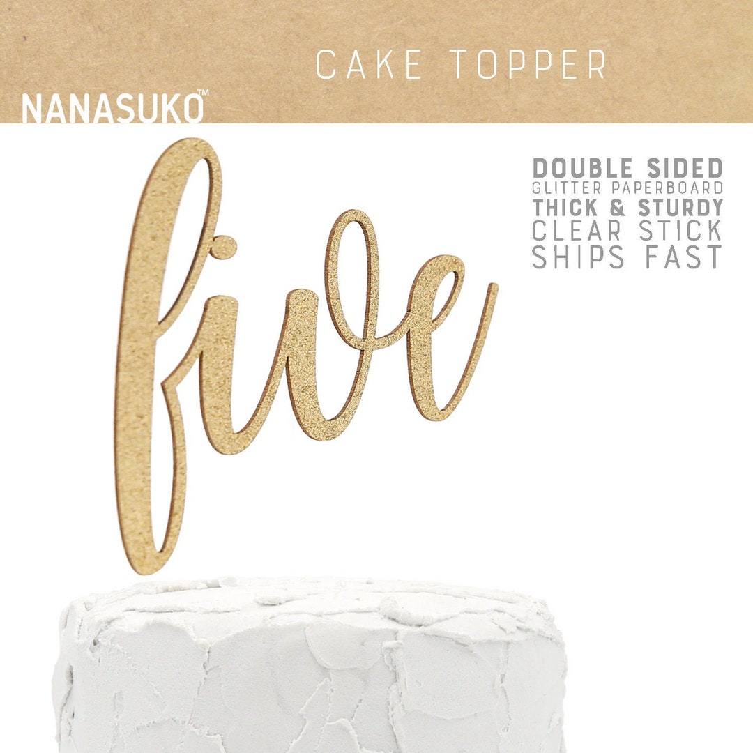 Five Cake Topper, 5th Birthday Cake Topper, Gold Glitter Party ...