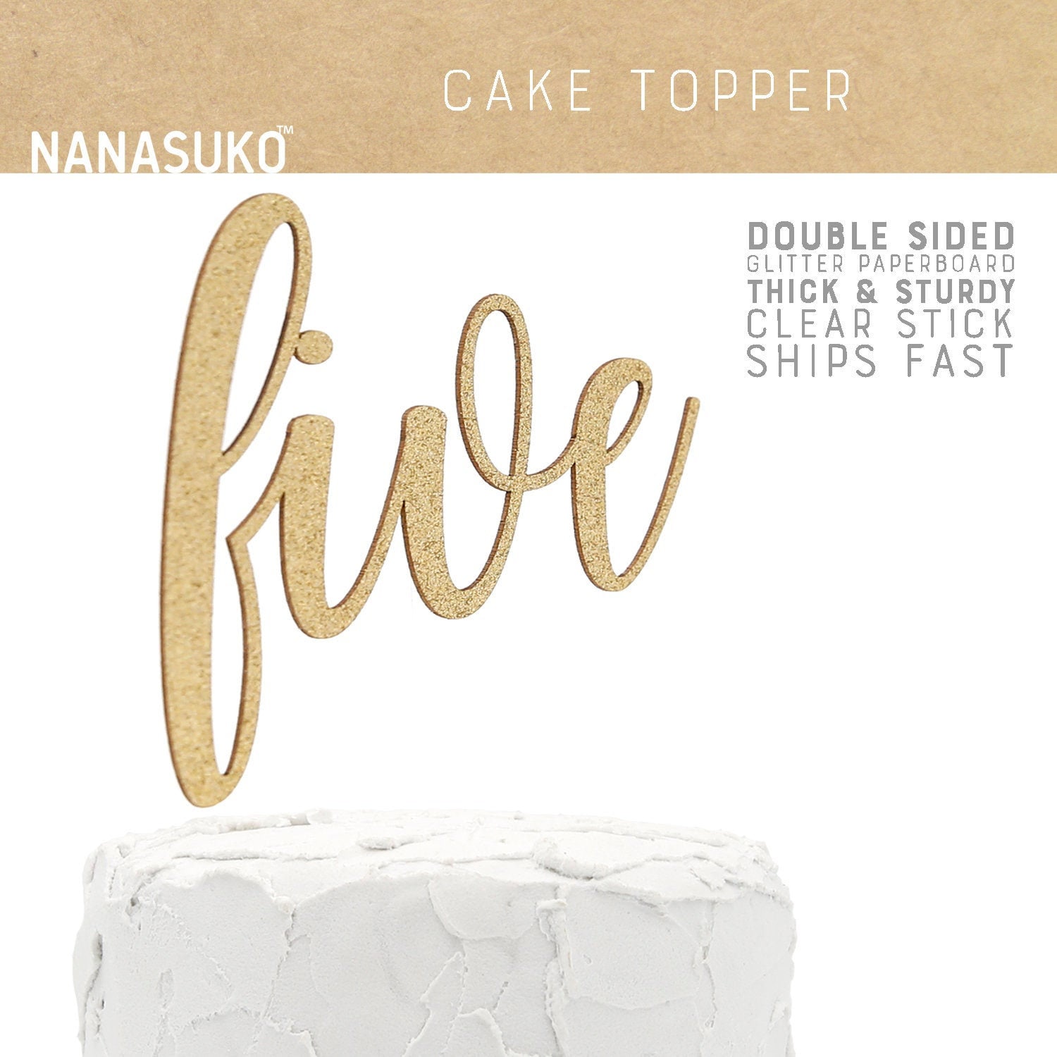 Five Cake Topper, 5th Birthday Cake Topper, Gold Glitter Party ...