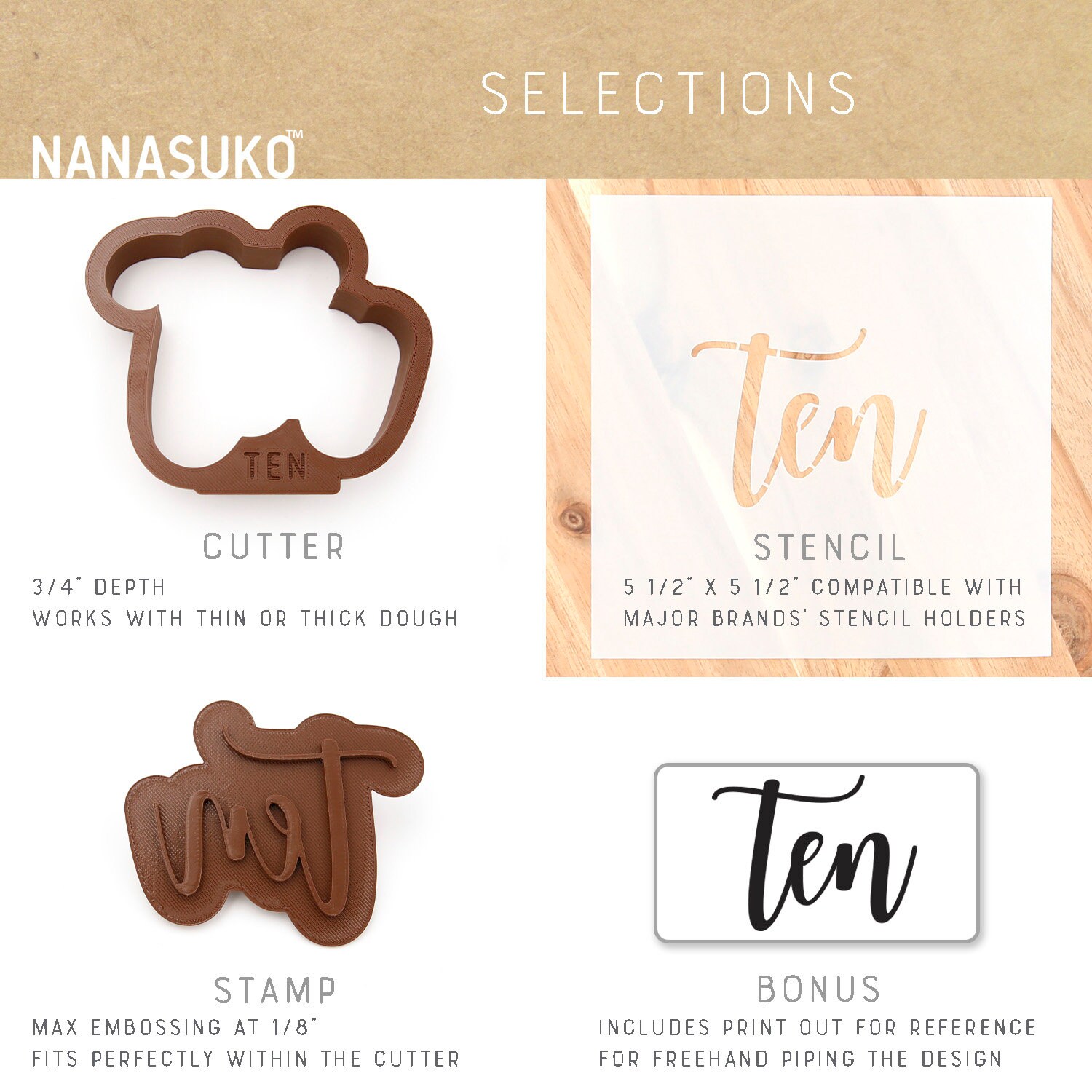 Ten Cookie Cutter Cookie Stamp or Stencil Cursive Lettering | Etsy