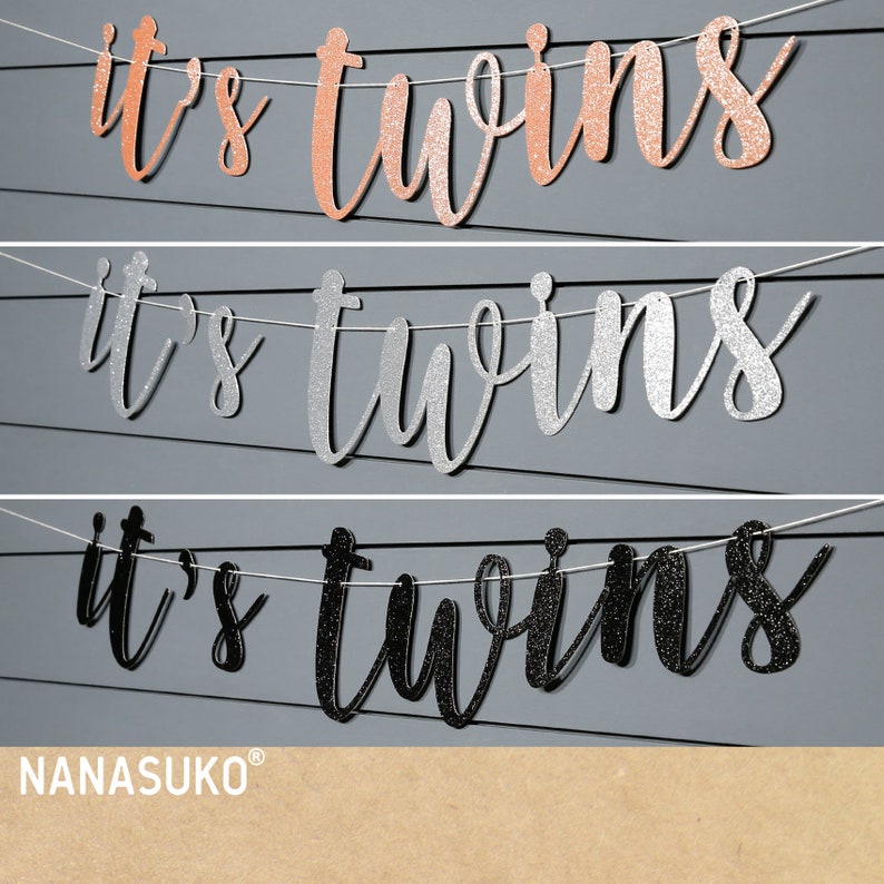 It's Twins Banner, Baby Shower Banner, Gold Glitter Party Decorations ...