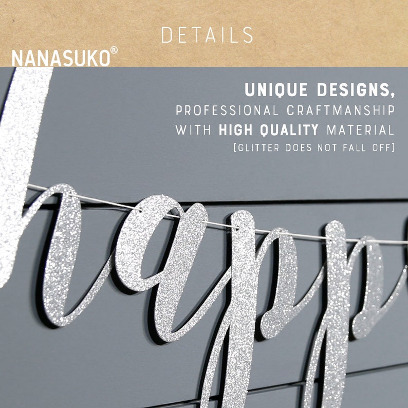 Happy Birthday Silver Banner Glitter Party Decorations - Etsy