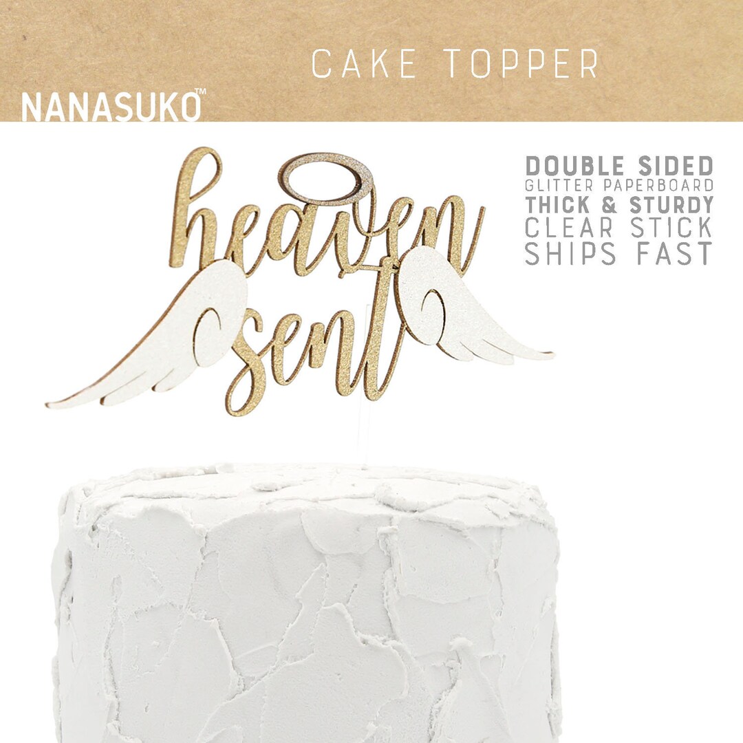Heaven Sent Cake Topper, Baby Shower Cake Topper, Gold Glitter Party ...