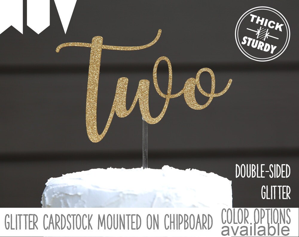 two cake topper 2nd birthday cake topper Gold Glitter party