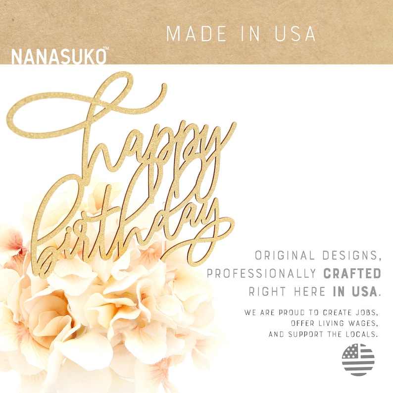 Happy Birthday Cake Topper Modern Cursive Lettering Gold - Etsy