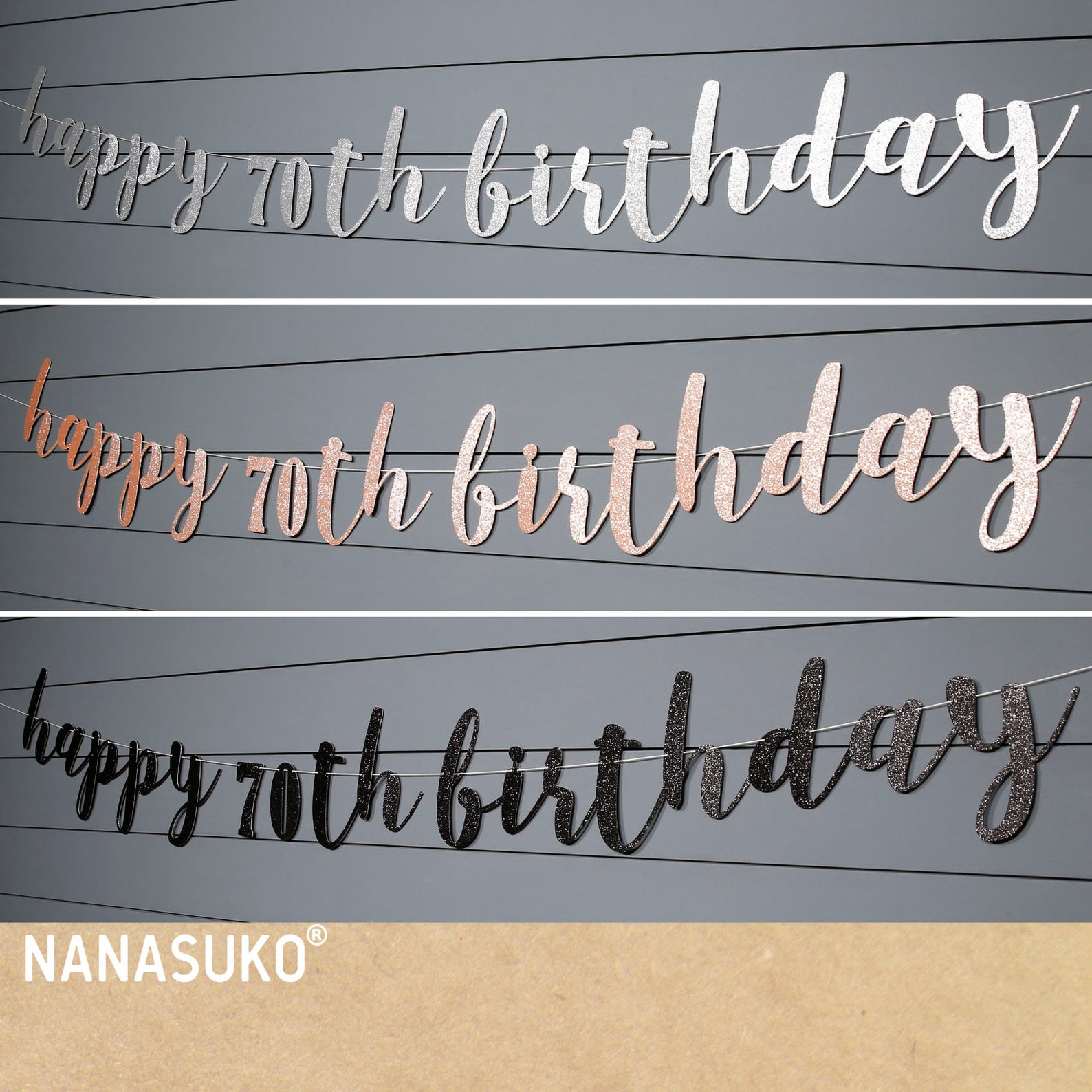 70th Birthday Banner, Happy 70th Birthday, Glitter Banner, 70th ...