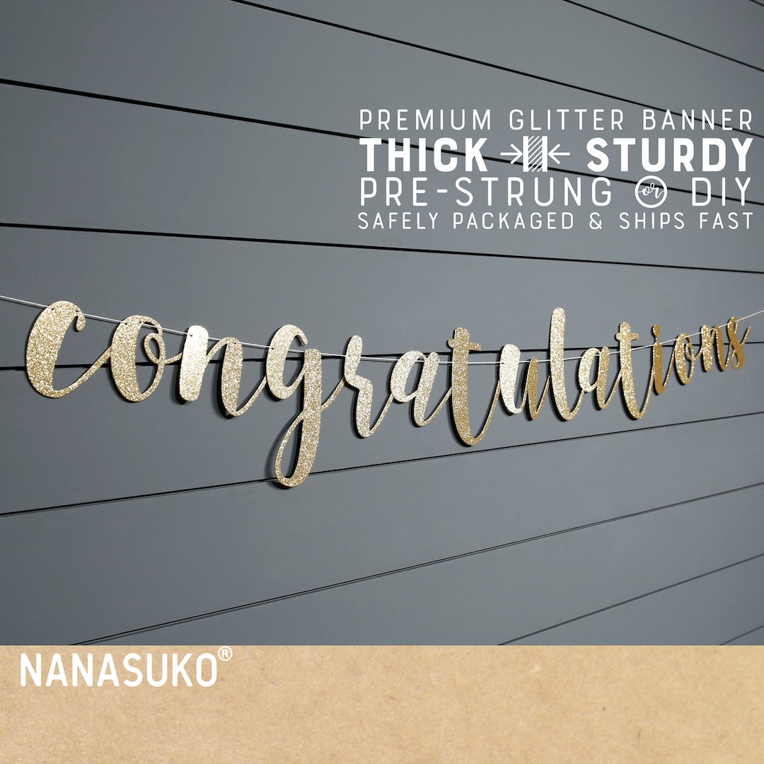 Congratulations Banner, Gold Glitter Party Decorations, Cursive Banner ...