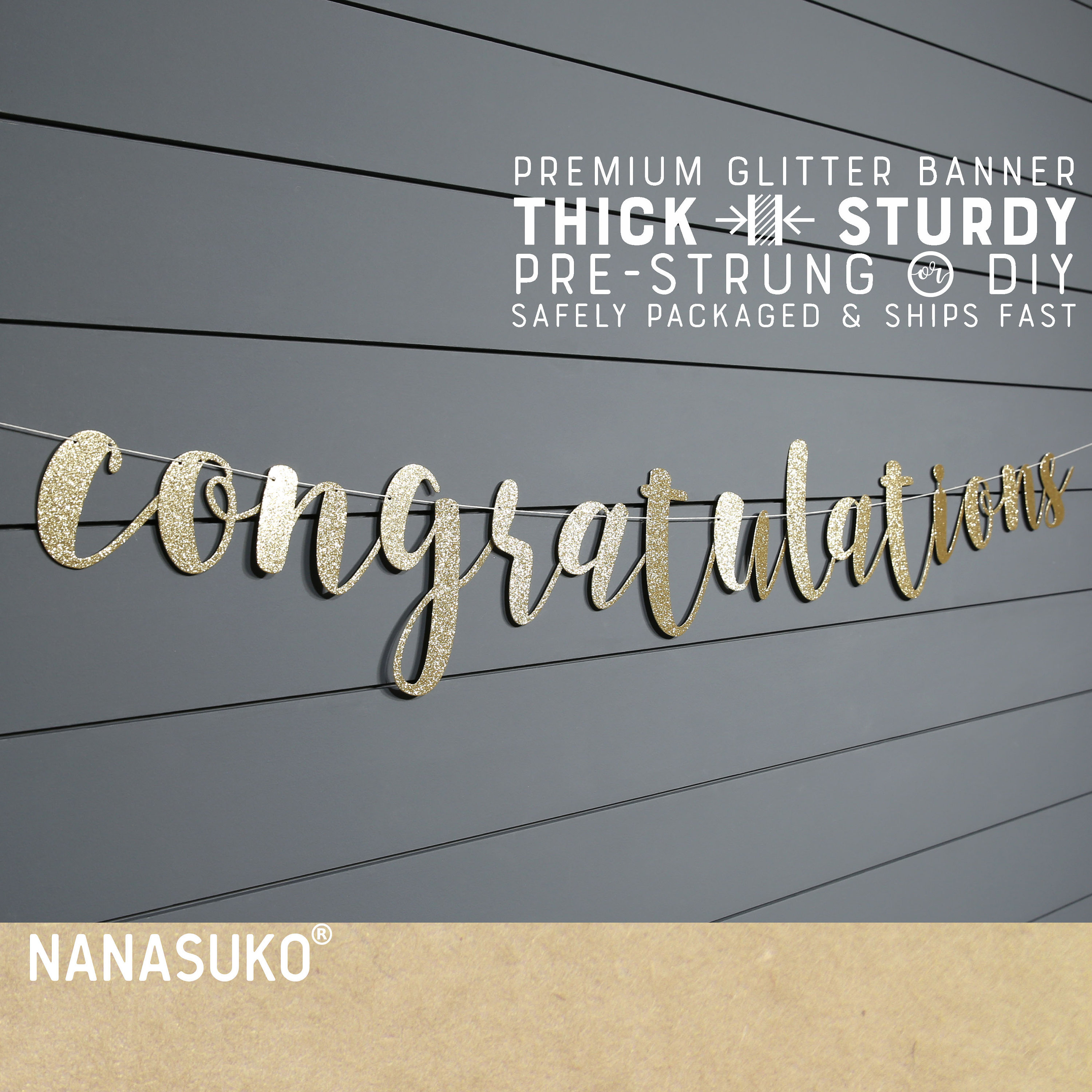 Congratulations banner gold glitter party decorations | Etsy