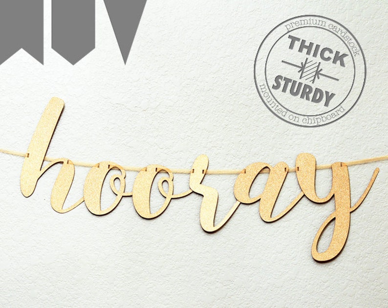 Hooray Banner Gold Glitter Party Decorations Cursive Banner - Etsy