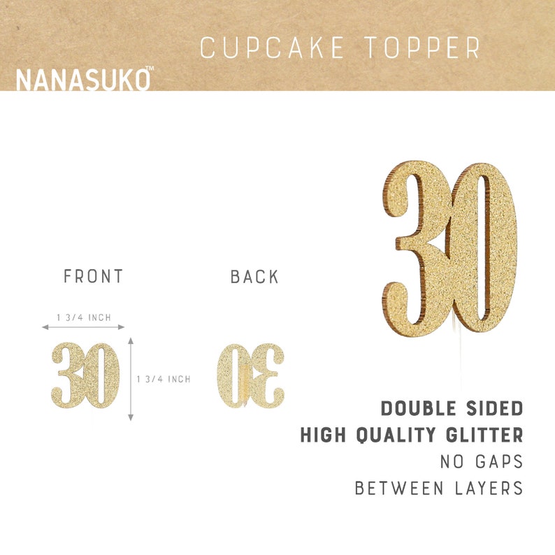30 Cupcake Toppers 30th Birthday Cupcake Toppers Double - Etsy