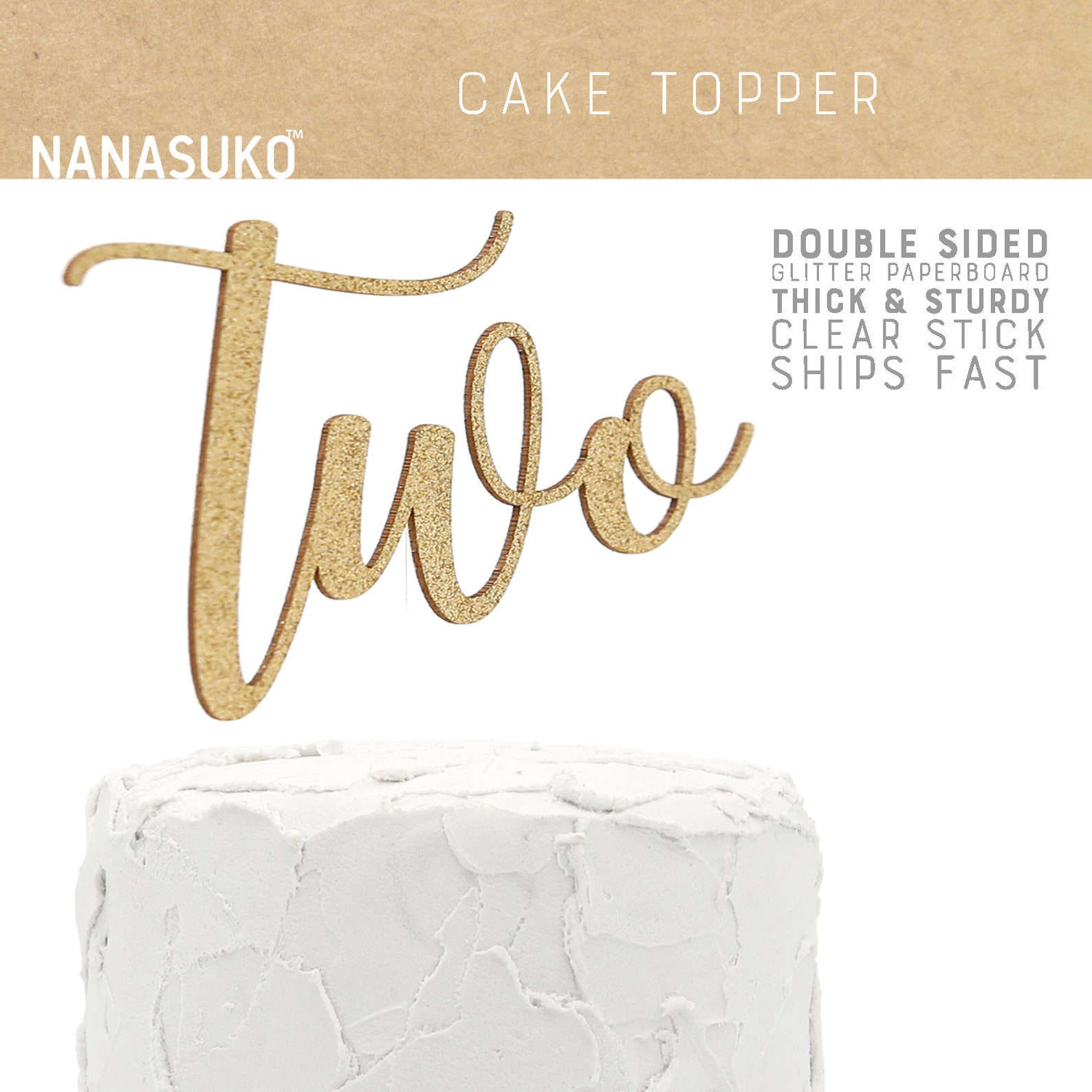 Two Cake Topper, 2nd Birthday Cake Topper, Gold Glitter Party ...