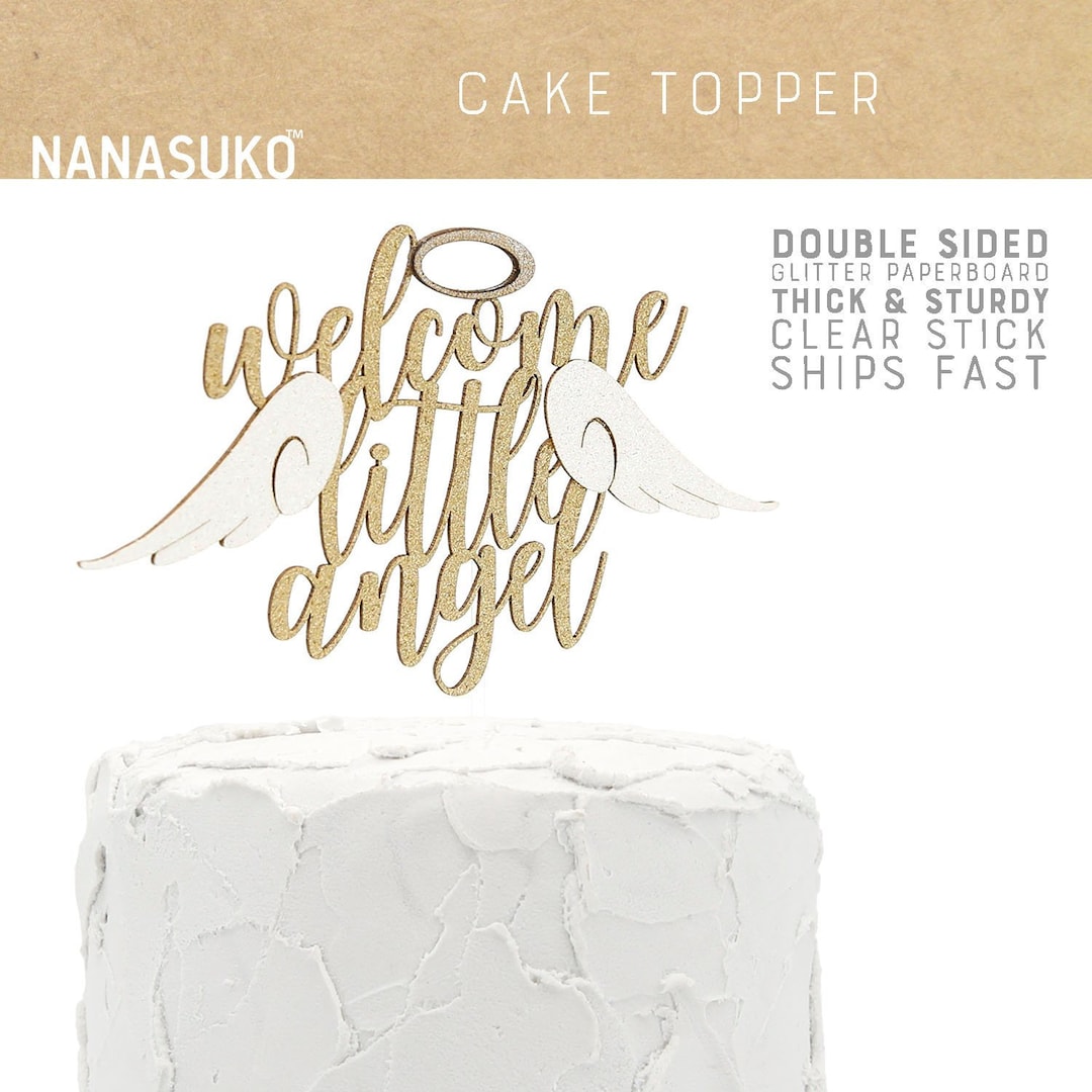Welcome Little Angel Cake Topper, Baby Shower Cake Topper, Gold Glitter ...