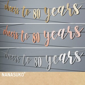 Cheers to 80 Years, Black 80th Birthday Banner, Happy Birthday Banner ...