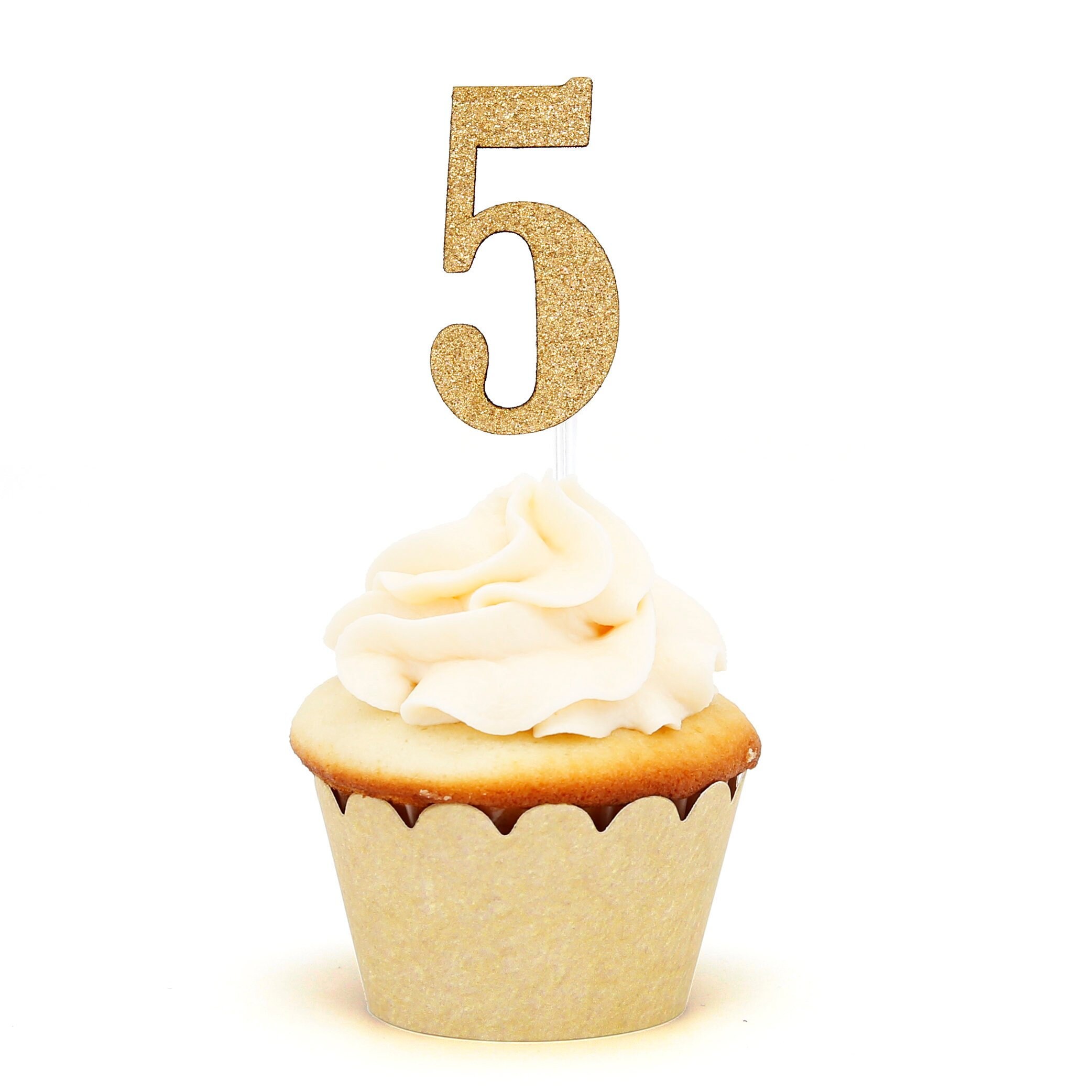 5 Cupcake Toppers, 5th Birthday Cupcake Toppers, Double Sided, Gold ...