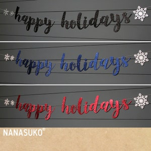 Happy Holidays Banner, With Snowflakes, Christmas Banner, Glitter Party ...