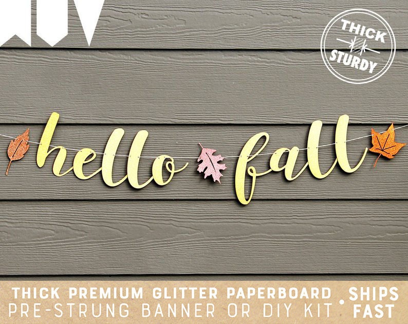 Hello Fall banner fall banner thanksgiving decorations gold | Etsy