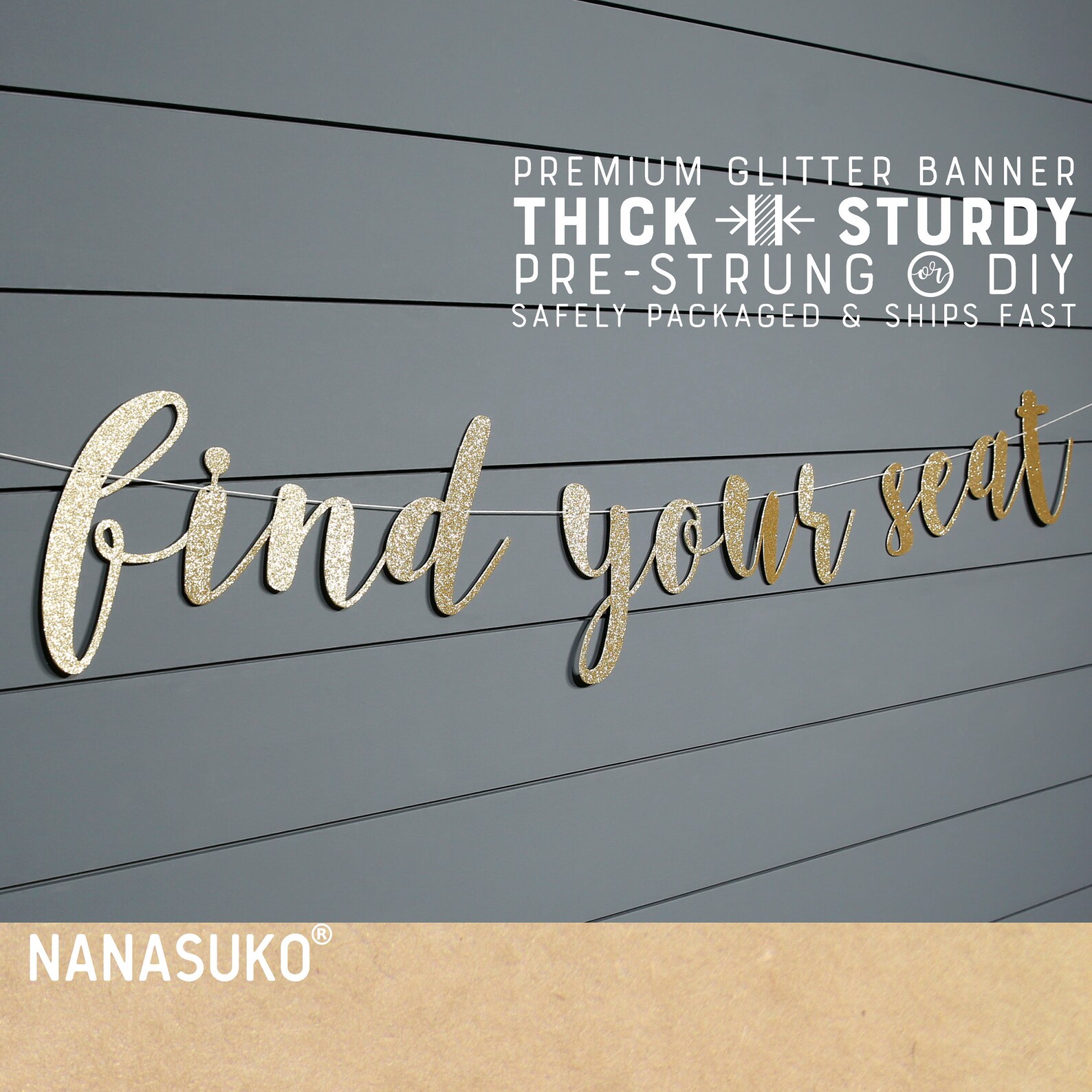 Find Your Seat Banner Seating Sign Gold Glitter Party | Etsy