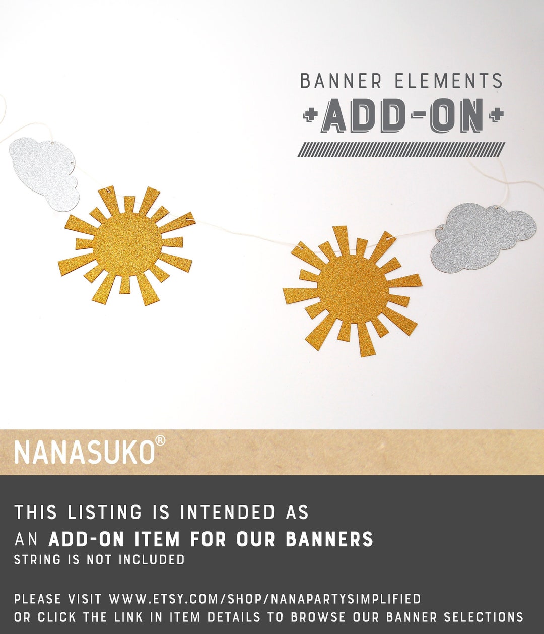 Sunshine Design Banner Element Add On, With Suns and Clouds, Birthday ...