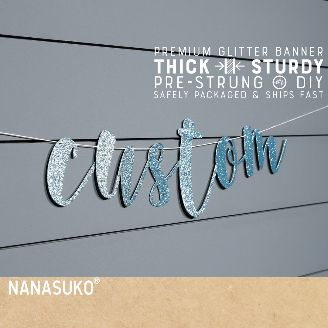 Custom Baby Blue Banner, Personalized Banner, Gold Glitter Party ...