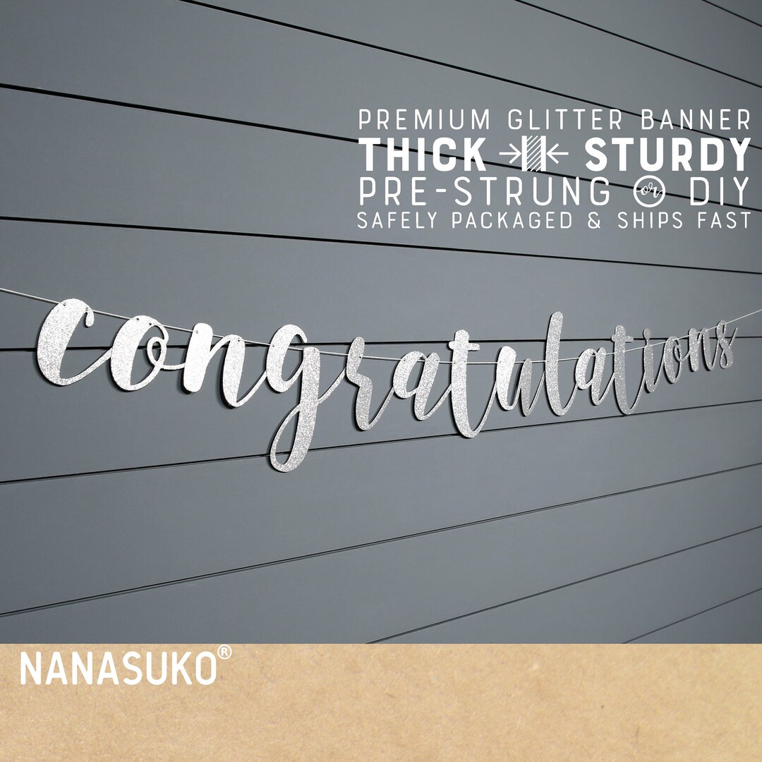 Congratulations Silver Banner, Graduation Party Decor, Silver Glitter ...