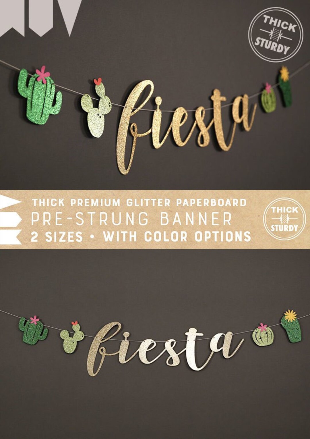 Fiesta Banner With Cactus, Cactus Theme Banner, Summer Party, Glitter ...