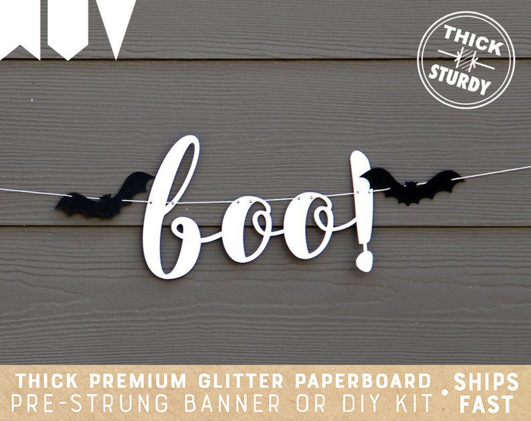 Boo! Banner, Halloween Banner, Glitter Party Decorations, Cursive ...