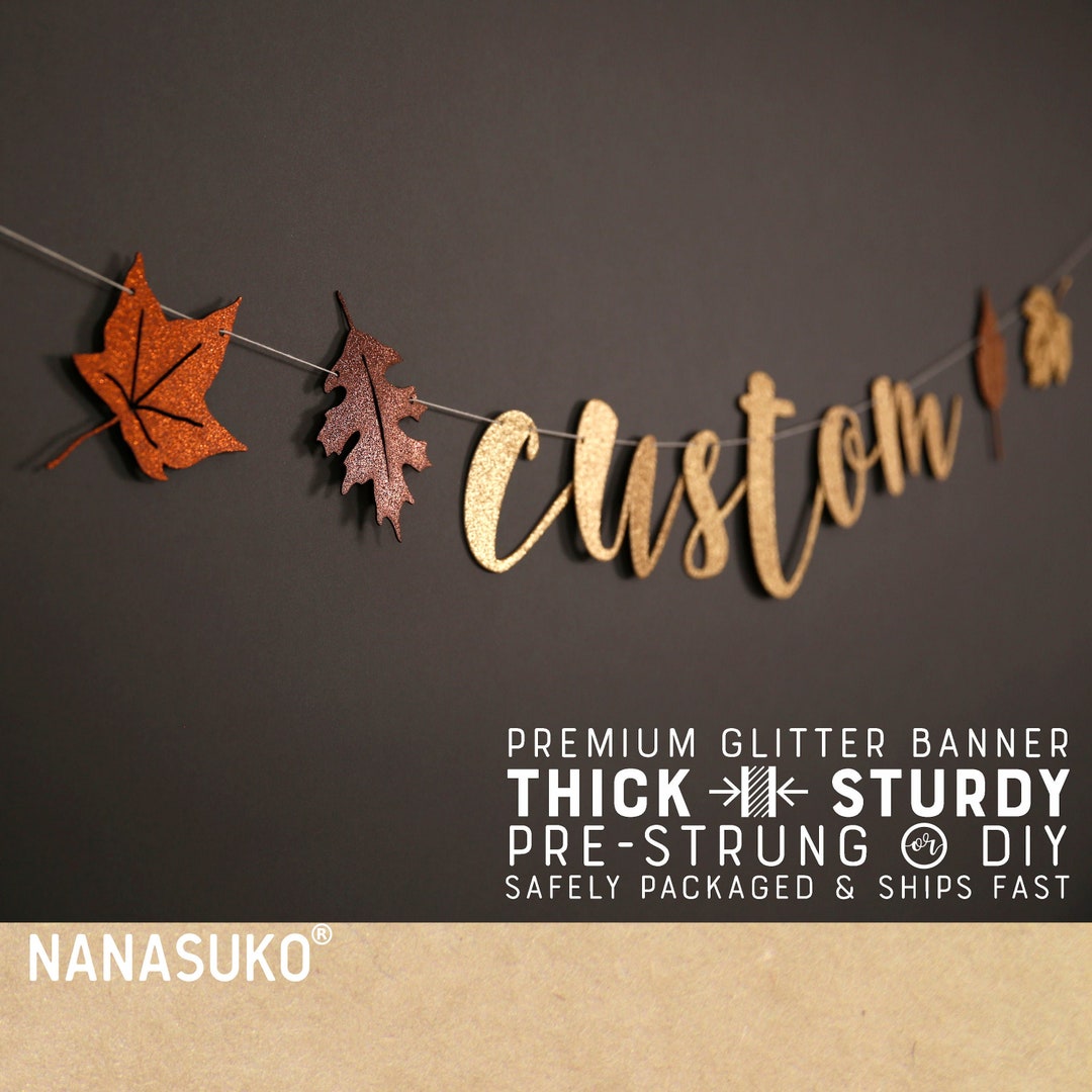 Custom Fall Leaves Banner, Personalized Banner, Gold Glitter Party ...