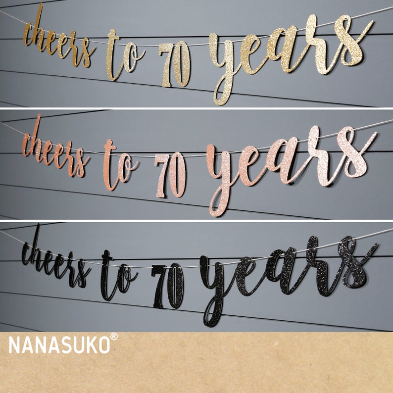 Cheers to 70 Years Silver 70th birthday banner Happy | Etsy