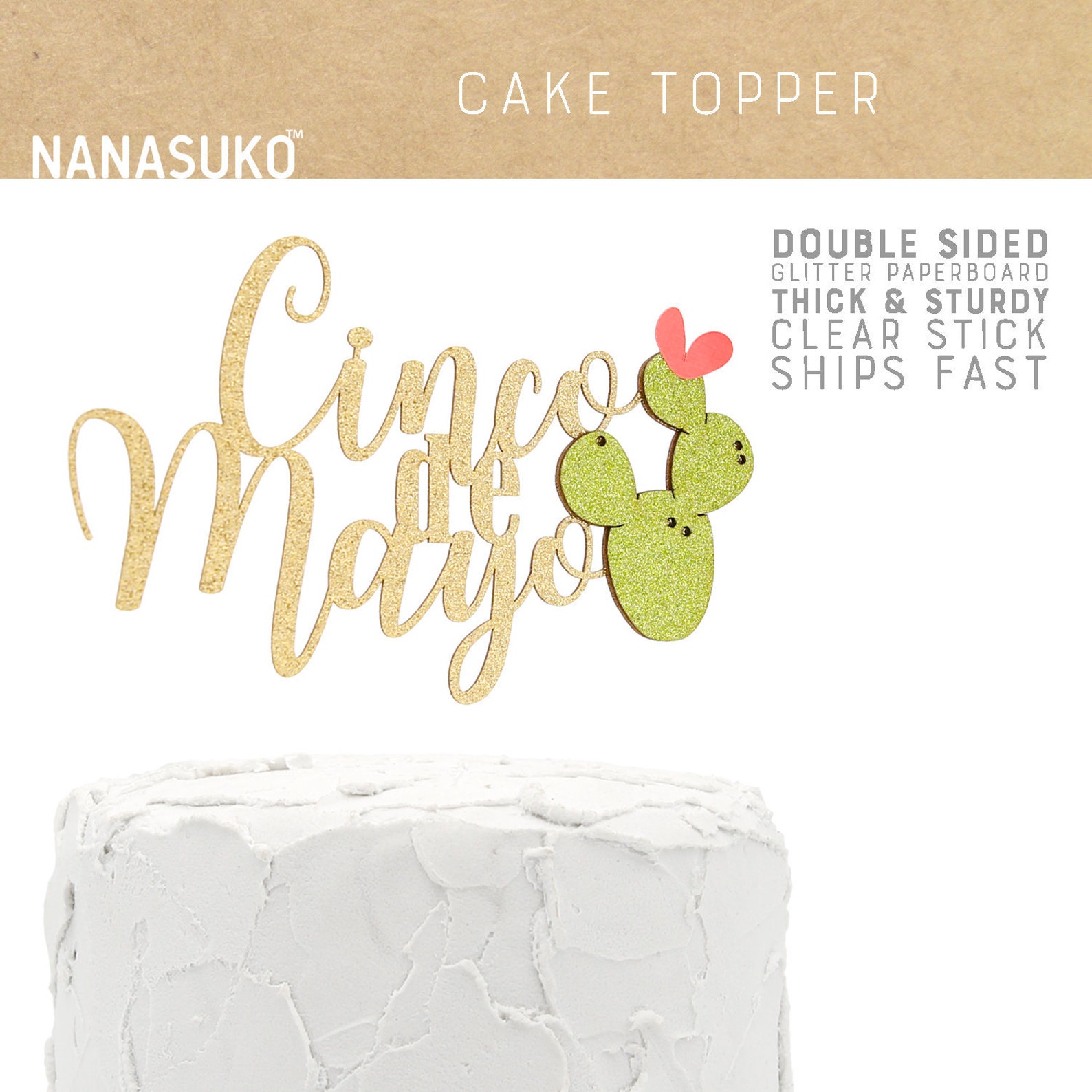 Cinco De Mayo Cake Topper, Cactus Cake Topper, Glitter Party ...