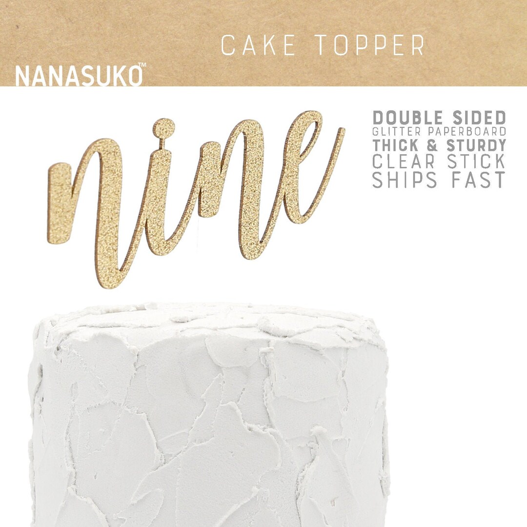 Nine Cake Topper, 9th Birthday Cake Topper, Gold Glitter Party ...