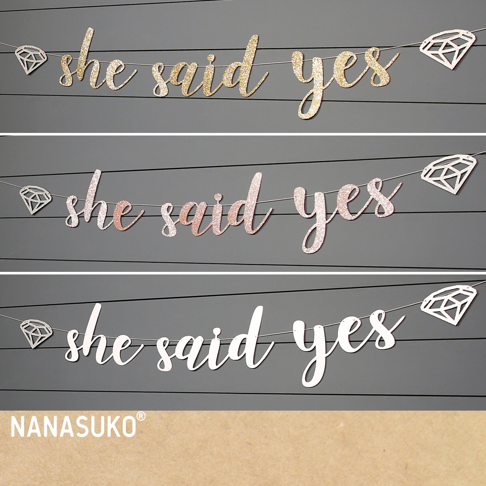 She Said Yes Banner With Diamonds Bachelorette Party Banner | Etsy