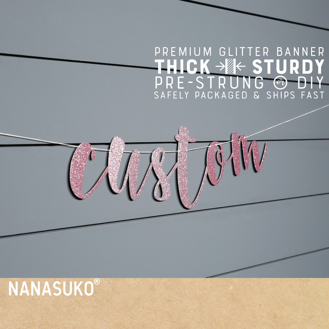 Custom Pink Banner, Personalized Banner, Glitter Party Decorations ...