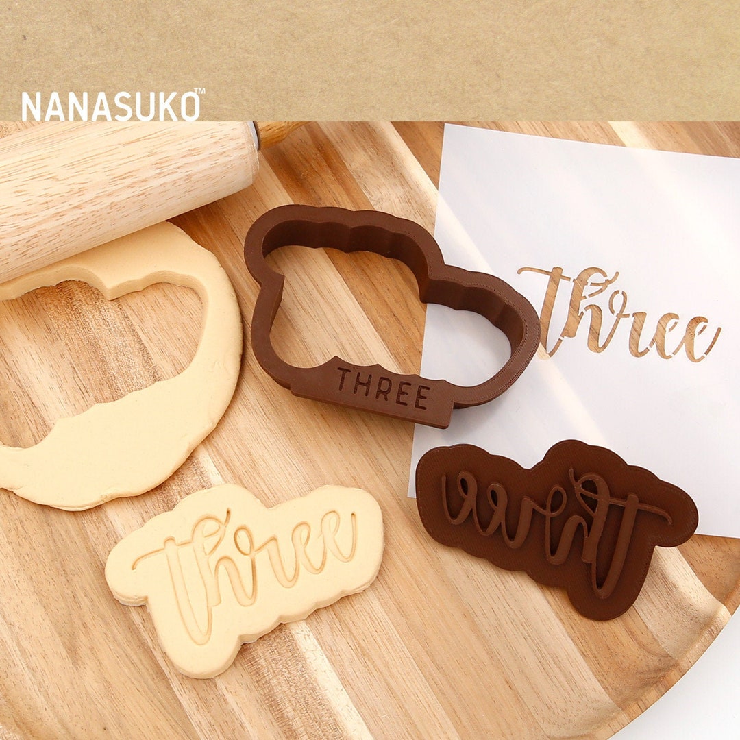 Three Cookie Cutter, Cookie Stamp, or Stencil, Cursive Lettering Cookie ...