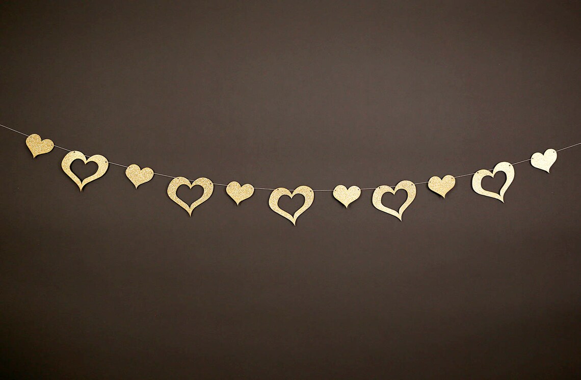 Hearts Garland, Bridal Shower Banner, Wedding Garland, Gold Glitter ...