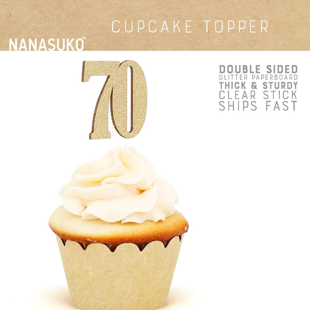 70 Cupcake Toppers, 70th Birthday Cupcake Toppers, Double Sided, Gold ...