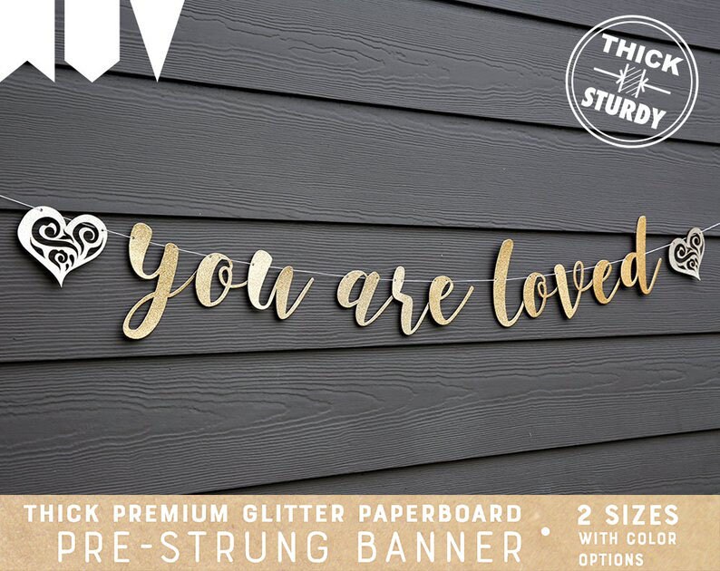You are loved banner with lace hearts baby shower banner | Etsy