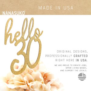 Birthday Cake Topper, ANY Age, Hello 30, DOUBLE SIDED Glitter, Cursive ...