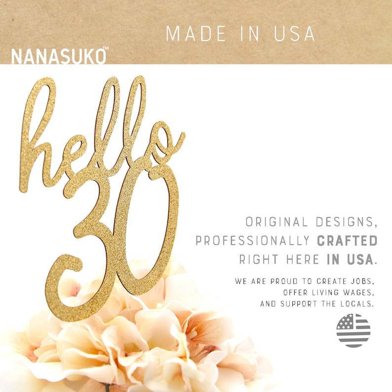 Birthday Cake Topper ANY Age Hello 30 DOUBLE SIDED Glitter | Etsy