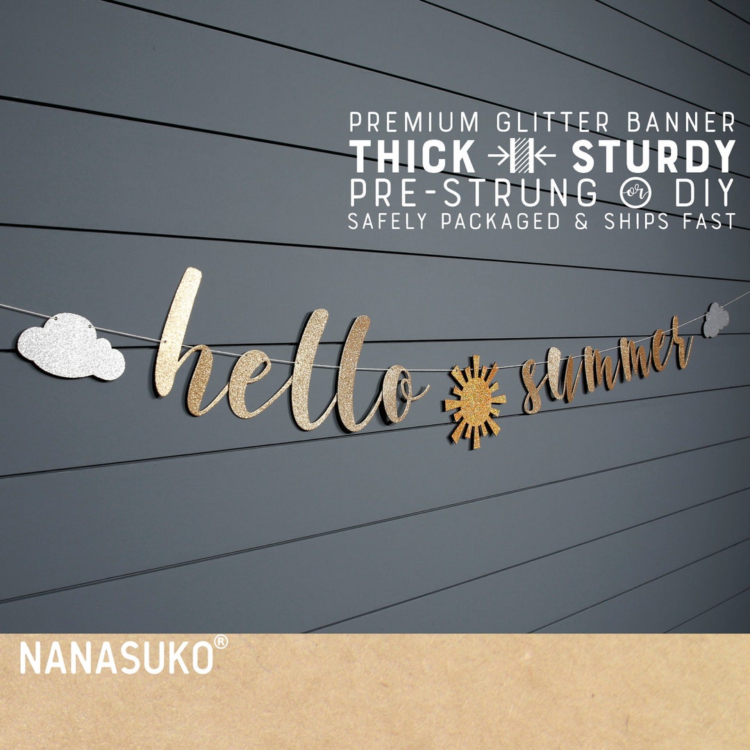 Hello Summer Banner, Sunshine Theme Banner, Gold Glitter Banners ...