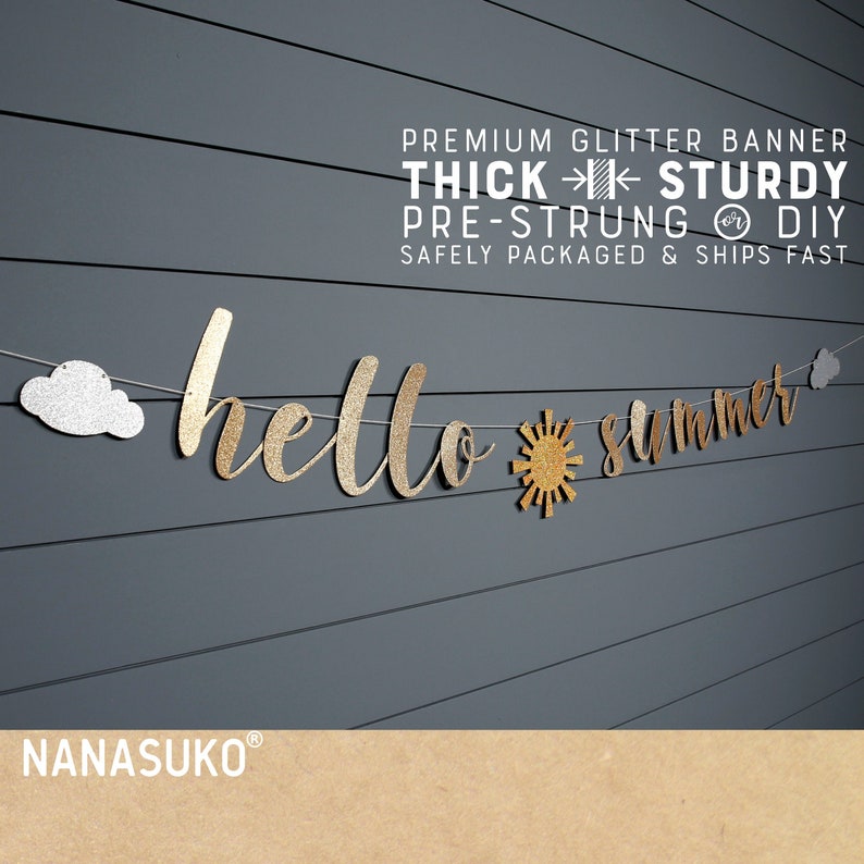 Hello Summer Banner Sunshine Theme Banner Gold Glitter - Etsy