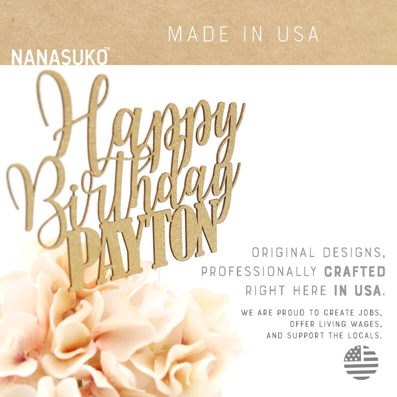 Happy Birthday Cake Topper With Personalized Name Cursive - Etsy