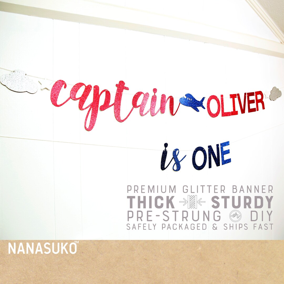 Captain Banner With Personalized Age and Name, Airplane Birthday Banner ...
