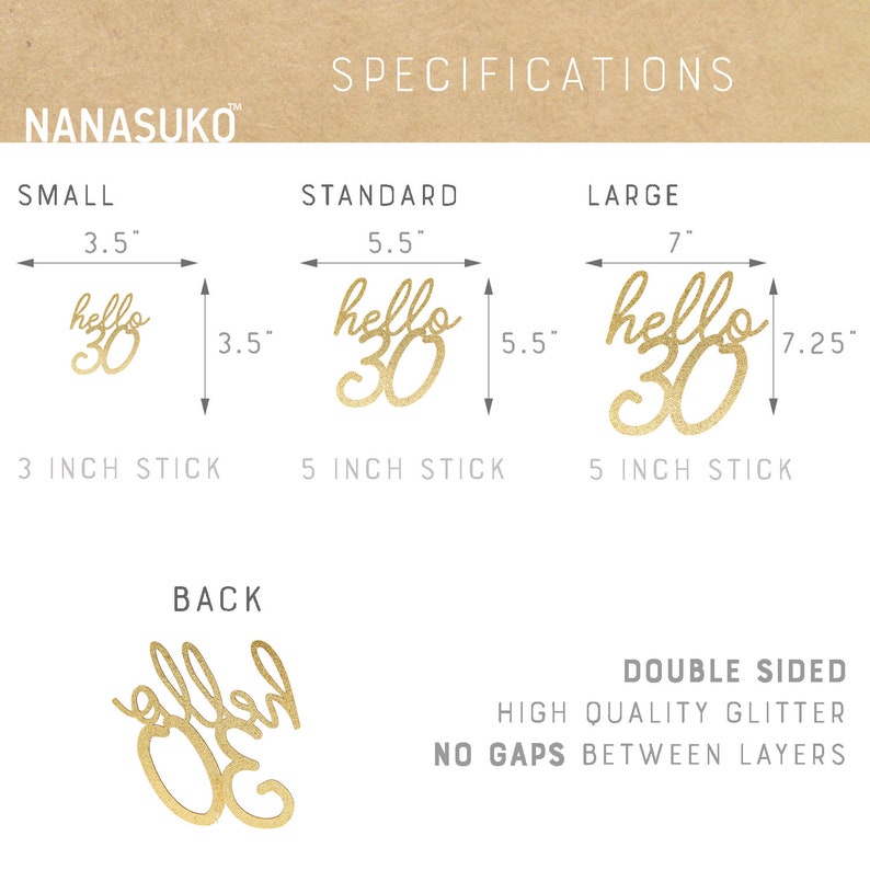 Birthday Cake Topper, ANY Age, Hello 30, DOUBLE SIDED Glitter, Cursive ...