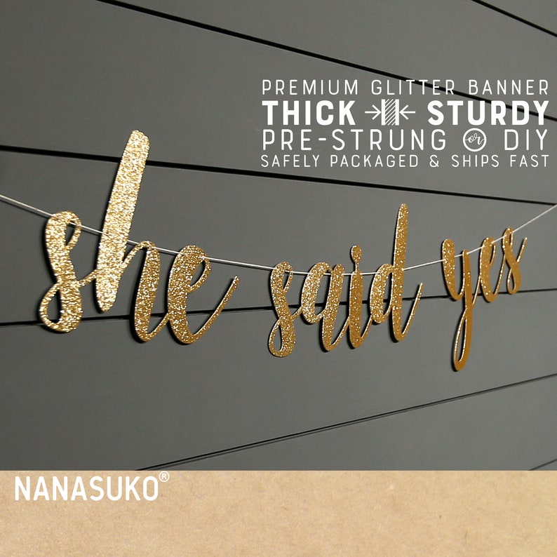 She Said Yes Banner, Bridal Shower Banner, Engagement Banner, Gold ...