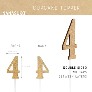 4 Cupcake Toppers, 4th Birthday Cupcake Toppers, Double Sided, Gold ...