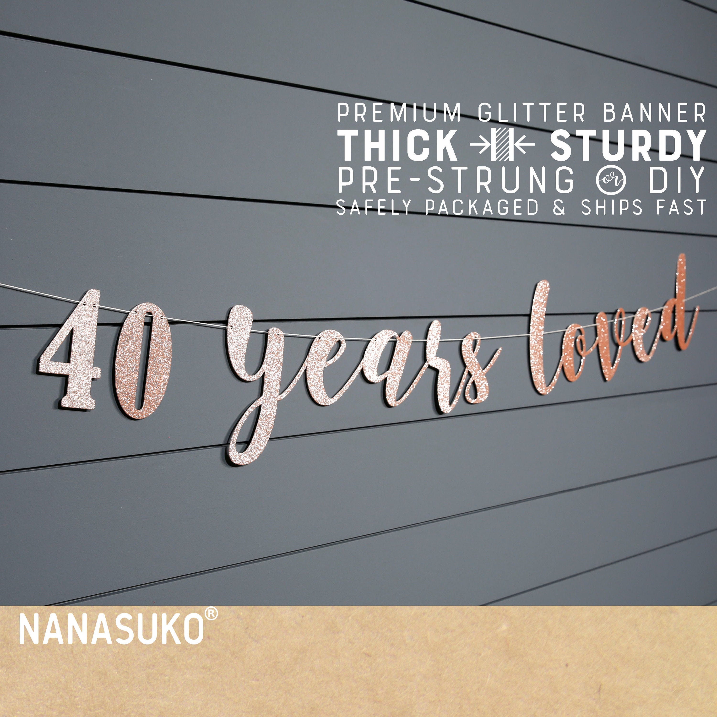 40th Birthday Banner, Rose Gold 40 Years Loved Banner, Glitter Banner ...