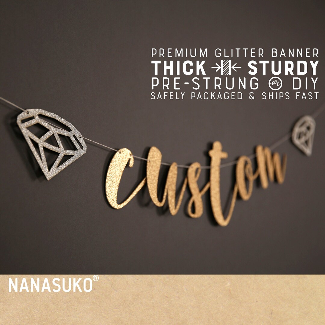 Custom Diamond Banner, Personalized Banner, Gold Glitter Party ...