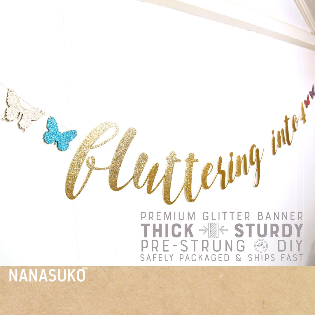 Fluttering Into AGE Banner, Butterfly Birthday Banner, Spring Birthday ...