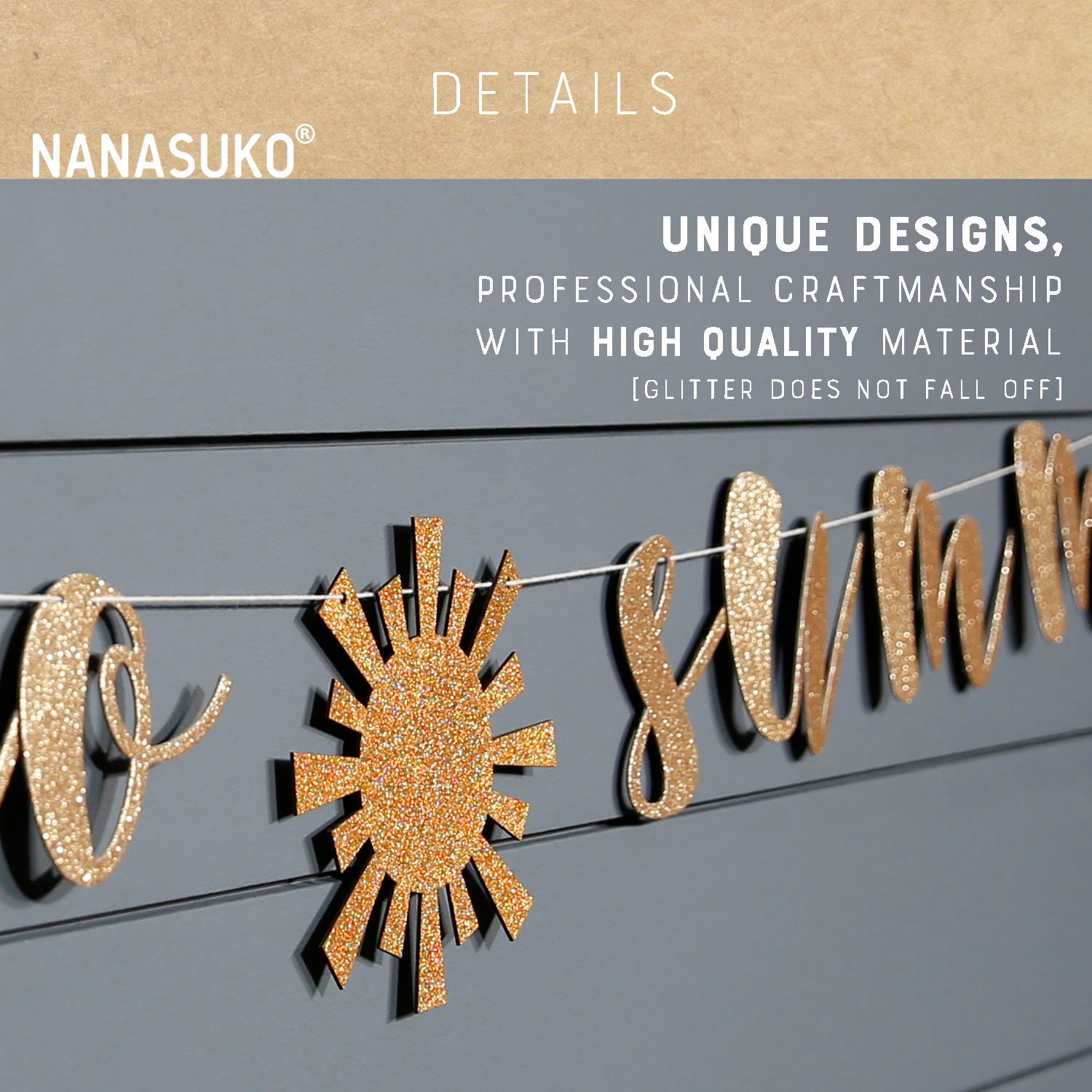 Hello summer banner sunshine theme banner gold glitter | Etsy