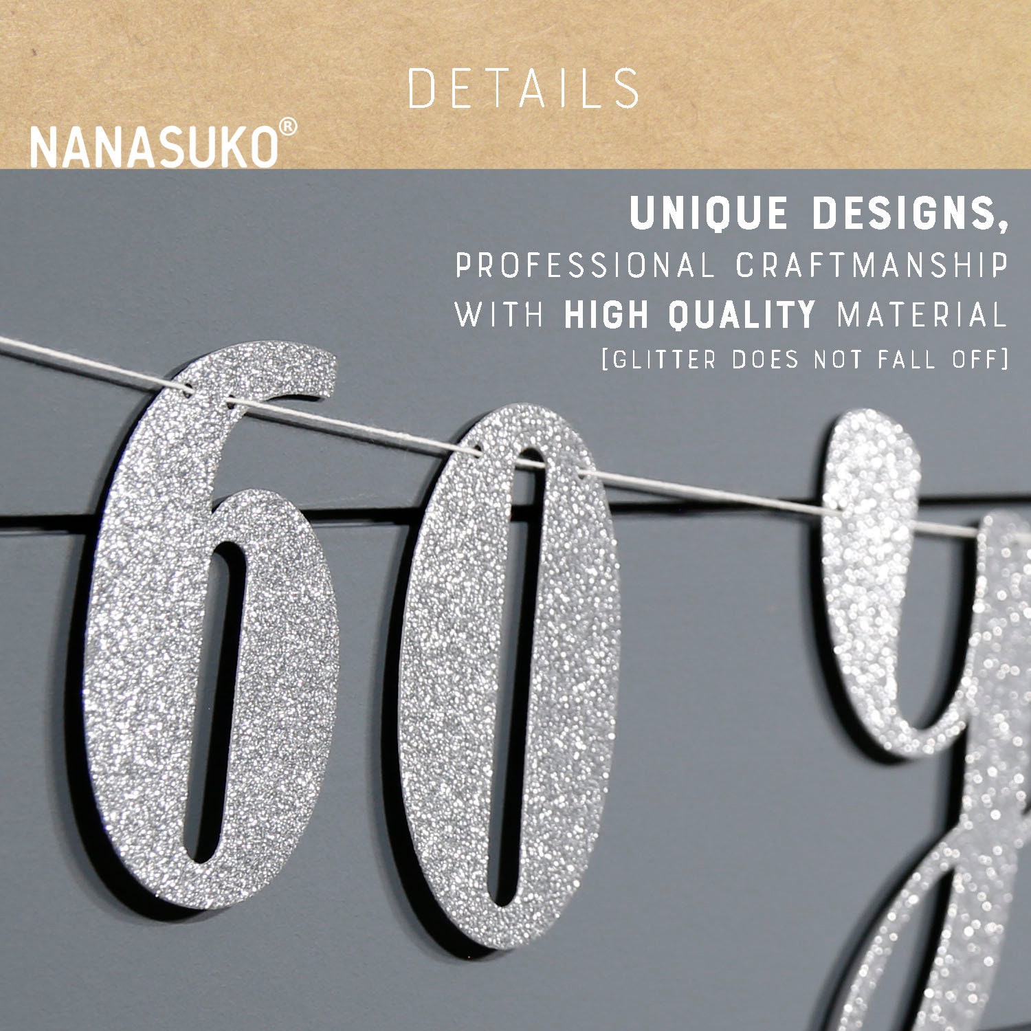 60th birthday banner Silver 60 years loved banner Glitter | Etsy